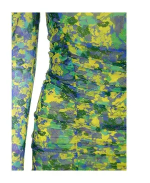 GANNI Sulphur Spring Ruched Mesh Dress