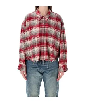 R13 Frayed Hem Plaid Shirt - Multicolor