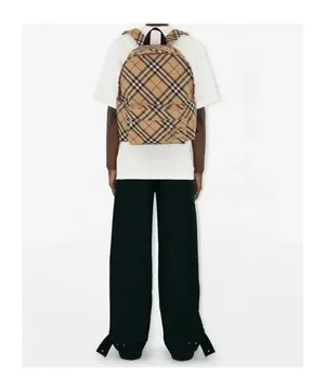 Burberry Checked Logo Detailed Backpack - Sand-colored