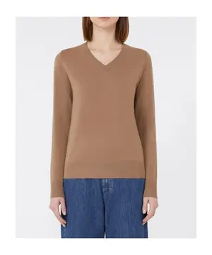 Max Mara V-neck Jumper With Ribbed Details - Brown