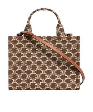 Celine Small Cabas Thais In Textile With Triomphe Canvas Print And Calfskin - Brown
