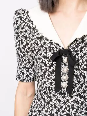 Alessandra Rich Floral Print Embroidered Collar Dress