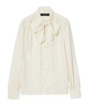 Gucci Gucci Crêpe Satin Interlocking G Shirt With Self-Tie Bow White