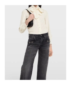 Gucci Crêpe Satin Interlocking G Shirt With Self-tie Bow - White