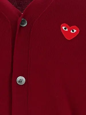 Play Comme Des Garcon Iconic Patch V-neck Cardigan - Red