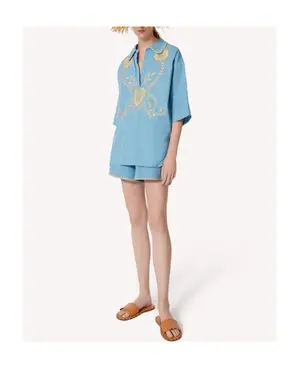 Red Valentino Embroidered V-neck Short Sleeve Top