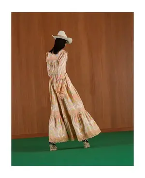 Gucci Floral Print Ruffled Long-sleeved Maxi Dress - Nude