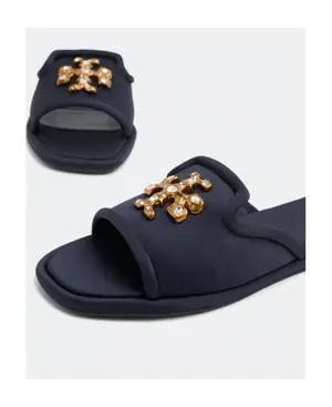 Tory Burch Embellished Logo Slides