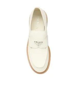 Prada Round Toe Loafers With Logo Detail - Ivory