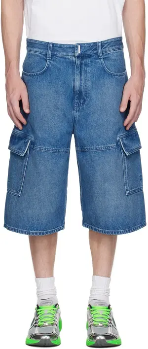 Givenchy Multicutted Denim Cargo Shorts - Medium Blue