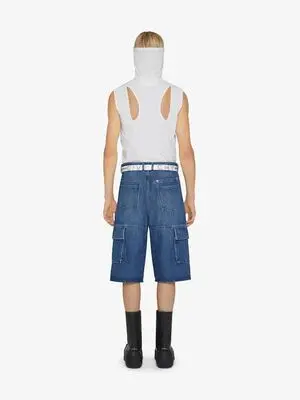 Givenchy Multicutted Denim Cargo Shorts - Medium Blue