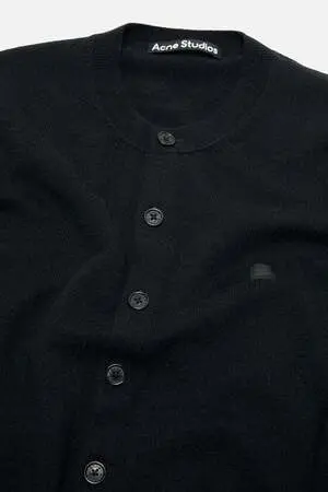 Acne Studios Crew Neck Long Sleeve Ribbed Cardigan - Black