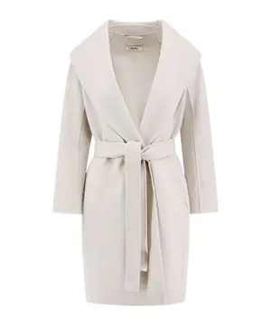 Max Mara Belted Long-sleeved Coat - White