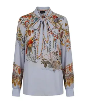 Etro Paisley Printed Long Sleeve Top With Decorative Bow