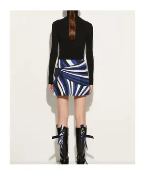 Emilio Pucci Long Sleeve Ribbed Knit High Neck Sweater - Black