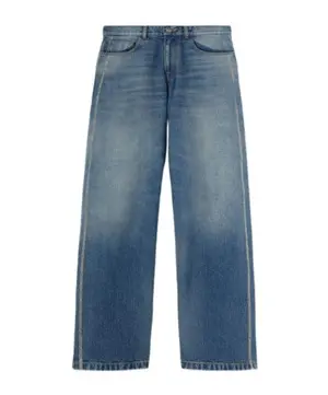 Palm Angels Lasered Curved Logo Wide-leg Jeans - Light Blue