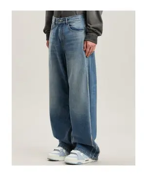 Palm Angels Lasered Curved Logo Wide-leg Jeans - Light Blue