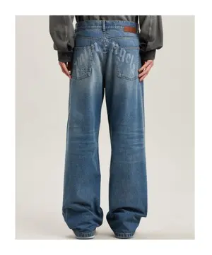 Palm Angels Lasered Curved Logo Wide-leg Jeans - Light Blue