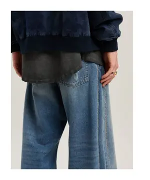 Palm Angels Lasered Curved Logo Wide-leg Jeans - Light Blue