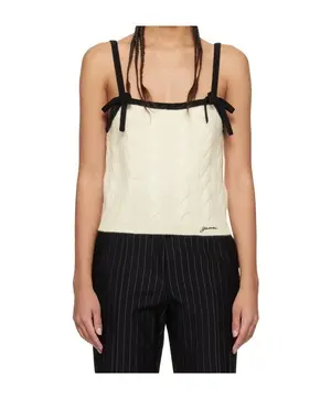 GANNI Cashmere Mix Cable Knit Top With Knot Detailing