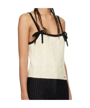 GANNI Cashmere Mix Cable Knit Top With Knot Detailing