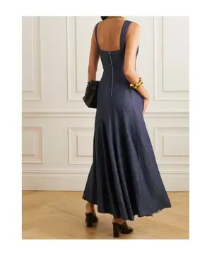 Gabriela Hearst Sweetheart Neckline Denim Maxi Dress