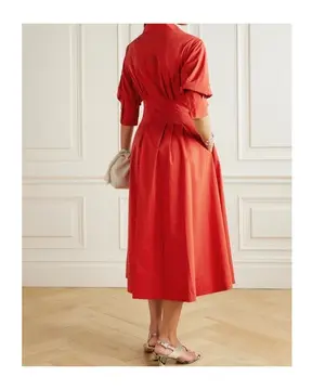 Simkhai Pleated Midi Shirt Dress With Three-quarter Sleeves - Red