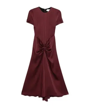 Victoria Beckham Short Sleeve Dress With Pleated Detail - Brown