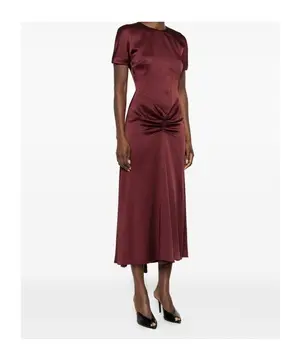 Victoria Beckham Short Sleeve Dress With Pleated Detail - Brown