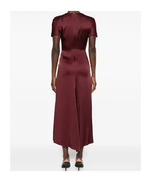 Victoria Beckham Short Sleeve Dress With Pleated Detail - Brown