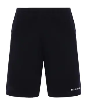 Miu Miu Logo Embroidered Relaxed Fit Shorts