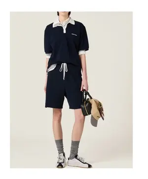 Miu Miu Logo Embroidered Relaxed Fit Shorts