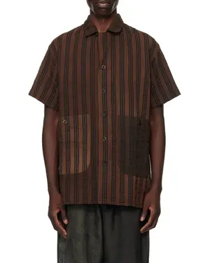 UMA WANG Short-sleeved Striped Shirt - Black