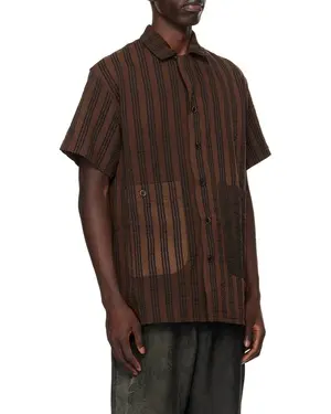 UMA WANG Short-sleeved Striped Shirt - Black