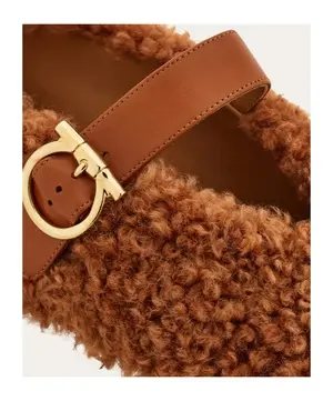 FERRAGAMO Shearling Buckled Ballet Flats - Cedar