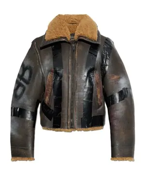 BALENCIAGA Balenciaga Distressed Zip-Up Jacket With Shearling Trim