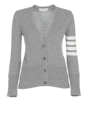 Thom Browne 4-bar V-neck Cardigan - Medium Grey