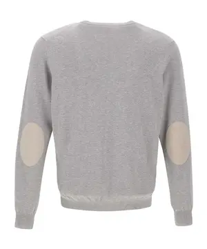 KANGRA Crew Neck Sweater With Elbow Patches - Grey