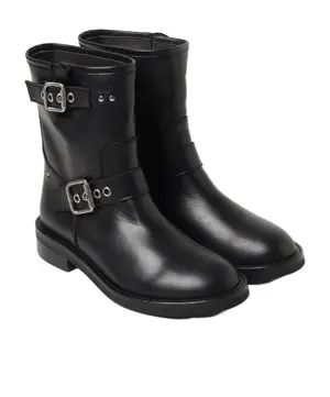 VIA ROMA 15 Leather Ankle Boots With Side Buckle