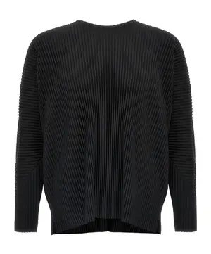 Issey Miyake Homme Plissé Pleated Crew Neck Sweatshirt - Black