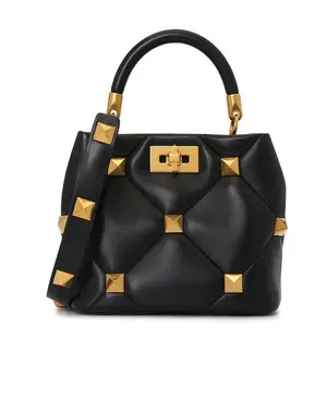 Valentino Garavani Roman Stud Quilted Small Tote Bag - Black