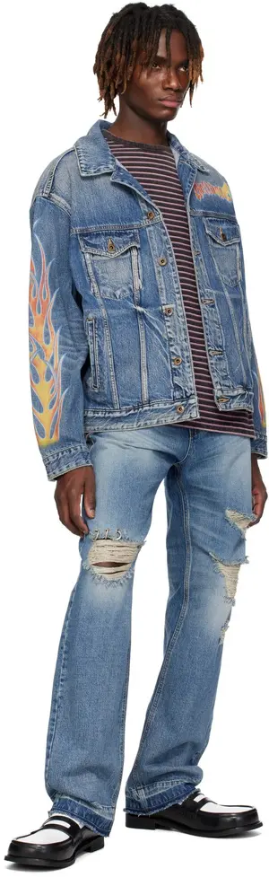 We11Done Flame Micro-label Denim Jacket - Blue