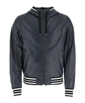 Dolce & Gabbana Long-sleeve Leather Jacket With Drawcord Hood