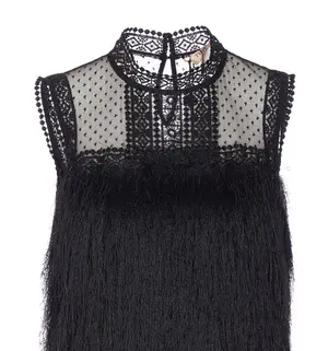 TWINSET Sleeveless High Neck Fringed Mini Dress
