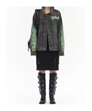 We11Done Flame Micro-label Denim Jacket - Black