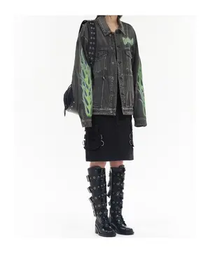 We11Done Flame Micro-label Denim Jacket - Black