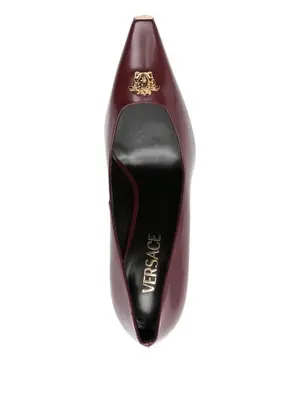 Versace Pointed-toe Slip-on Pumps With Metal Toe Embellishment - Brown