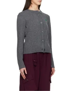 GANNI Logo Embroidered Crewneck Cardigan - Grey