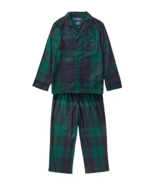 Polo Ralph Lauren Logo Checked Pajamas And Pajamas Two-piece Package Blue And Green