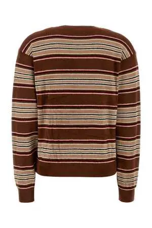 Miu Miu Crewneck Striped Jumper With Pocket - Brown